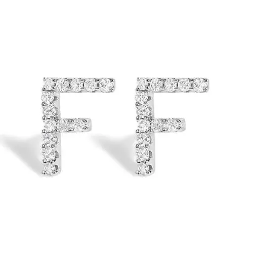 HAUS OF BRILLIANCE 10k Gold 1/10 Cttw Diamond Initial Stud Earring - White Gold | F